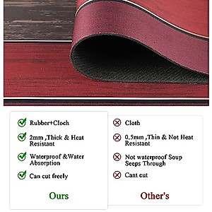 U'Artlines Retro Rustic Wood Texture Placemats Set of 6,Stain Resistant Waterproof Table Mats Trivets for Hot Dishes Washable Rubber Heat Resistant Placemat for Kitchen Dining Table Decoration,Red