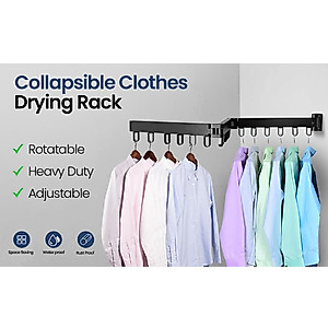 Wall Mounted Clothes Drying Rack - Collapsible, Foldable Space Saving Laundry Hanger - Trifold Expandable, Retractable Heavy Duty Clothing Rack