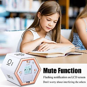 YATOISUR Hexagon Flip Timer with Mute & Alarm Function- Kitchen Timer Easy to Use - Time Management Pomodoro Timer for Kids - Magnetic Cube Timer for Classroom Cooking Studying Working- White