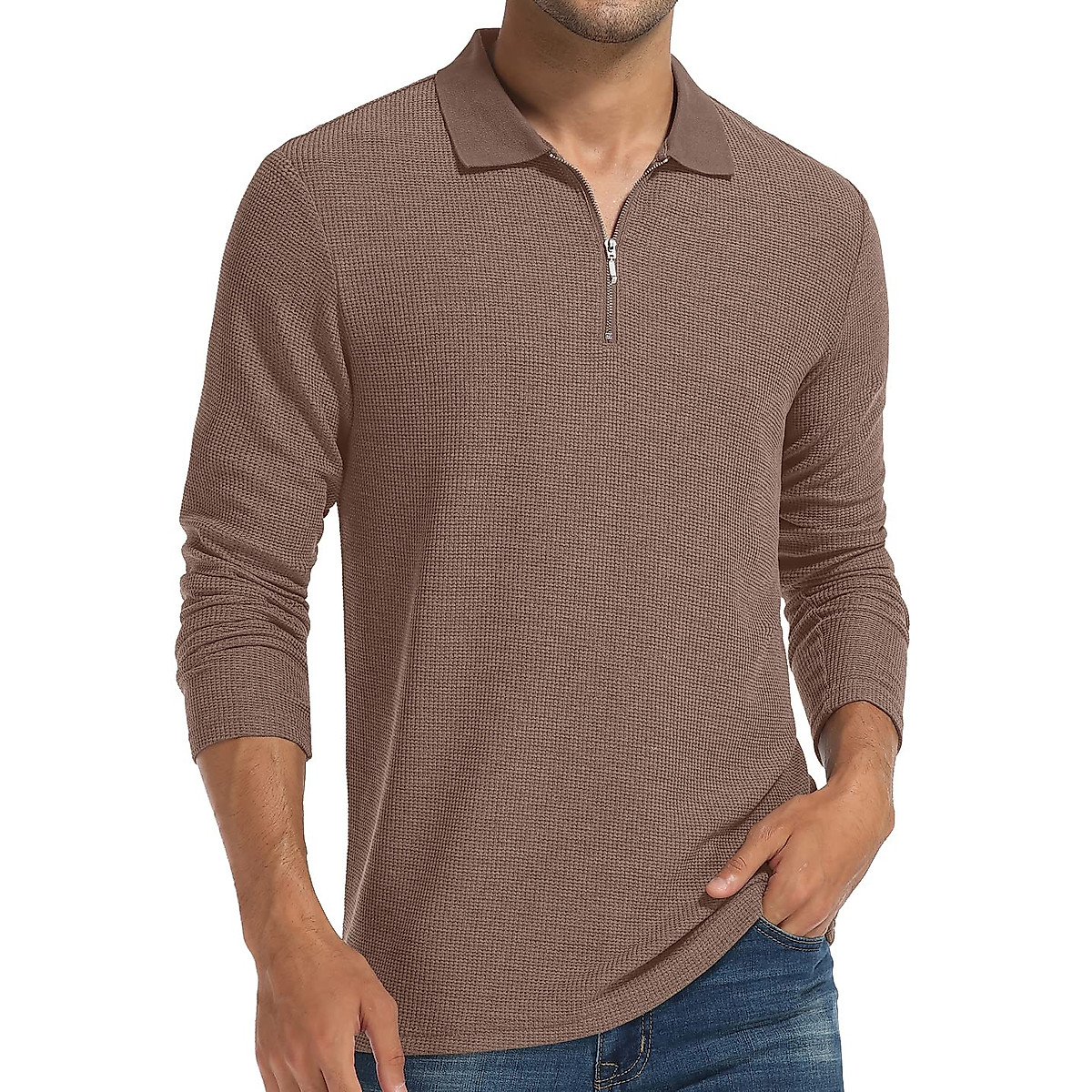 Sailwind Men's Waffle Knit Long Sleeve Casual Quarter Zip Polo Shirts