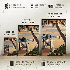 Lantern Press 6x9 Inch Wood Sign, Ready to Hang Wall Decor, St. Petersburg, Florida, Adirondack Chair on the Beach