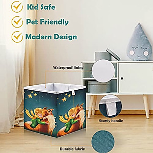 visesunny Closet Baskets Cute Boy and The Fox2 Storage Bins Fabric Baskets for Organizing Shelves Foldable Storage Cube Bins for Clothes, Toys, Baby Toiletry, Office Supply