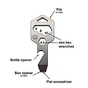 CLOSS 8 in 1 Titanium Multitool Keychain- Bottle Opener, Screwdriver and Wrench (Silver)