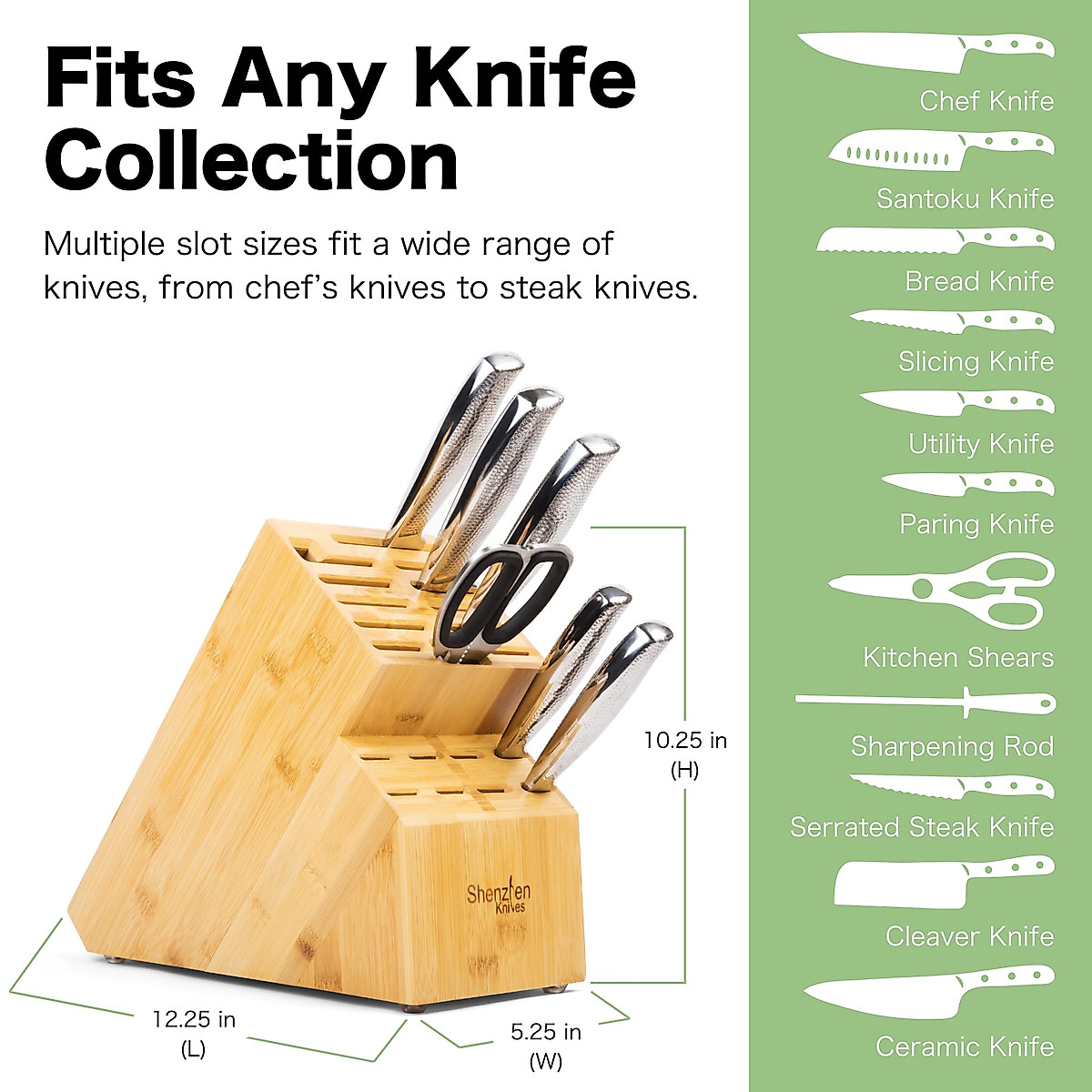 Shenzhen Knives 20 Slot Universal Knife Block: X-Large Bamboo Finish Wood Knife Block without Knives Countertop Butcher Block Knife Holder and Organizer with Wide Slots for Easy Kitchen Knife Storage