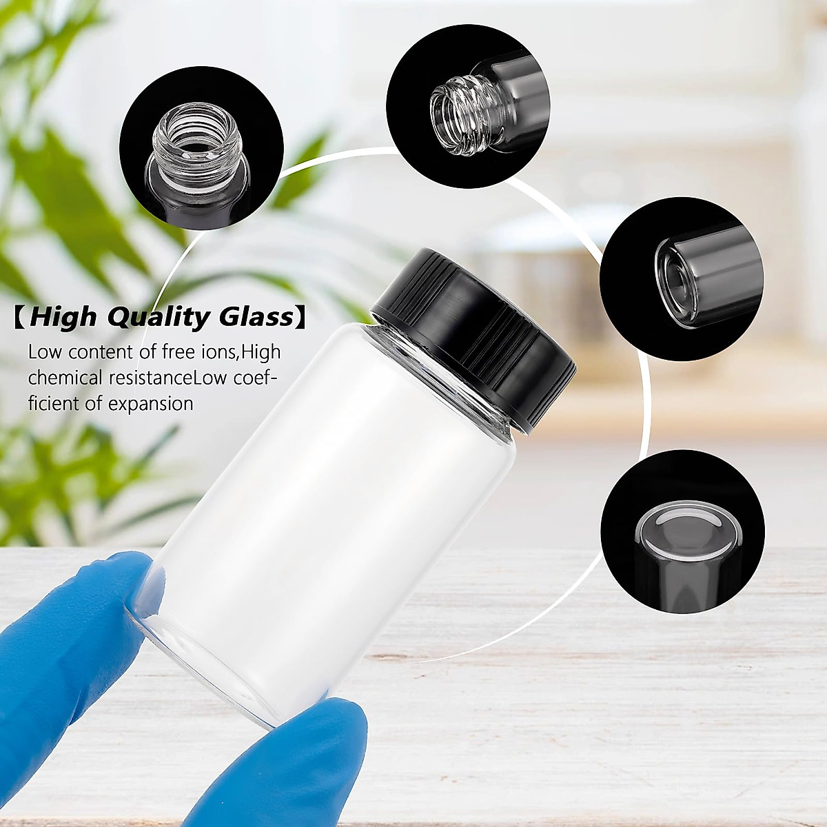 Kesell 25ml Glass Vials, Clear Glass Sample Bottle, Small Glass Vial with Screw Cap, Empty Bottle with Cap, Pack of 16