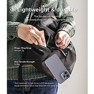 Ringke Finger Ring Strap Silicone Smartphone Grip Lanyard Holder [2 Pack] with Anti-Slip Mount Function Compatible with Phone Cases, Keys, Cameras, and More - Black & Lavender Gray