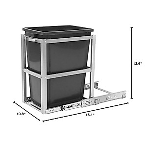 ONG Undermount trash bin pull out trash can under cabinet,Sliding Pull-Out Kitchen under Mount Waste Containers, Trash Bins Recycling Garbage Can, Heavy-Duty Steel Frame, 32-Quart Kitchen Cabinet Organizer, with Soft-Close Slides, Waste Basket Included
