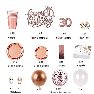 30th Birthday Decorations for Women, Dirty 30 Rose Gold Birthday Party Supplies for Women With Birthday Banner, Table Runner, Curtains, Cake Topper, Plates, Cups and More for 24 Guest -JSN PARTY