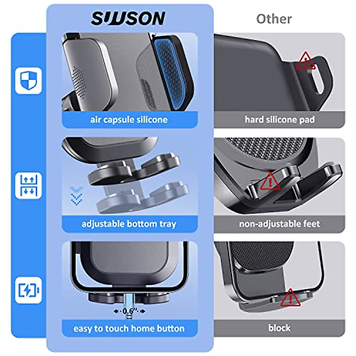 SUUSON Car Phone Holder Mount -3in1 Long arm Phone Holder for car, Suitable for car Dashboard/Windshield/Vent, car Adjustable Phone Holder, Compatible with All Smart Phones and Cars (Gray)
