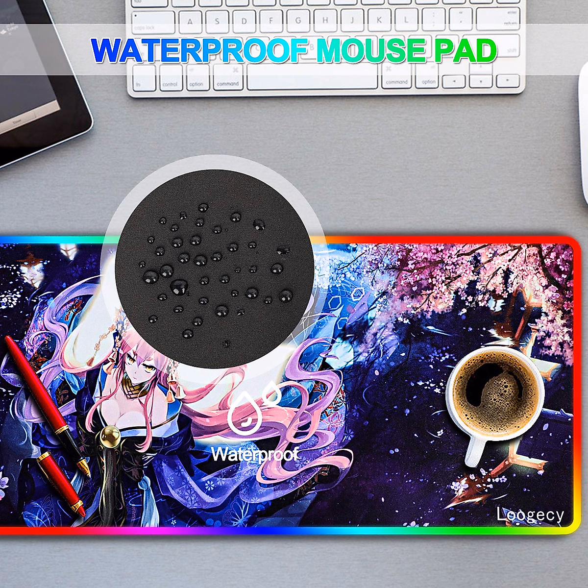 Anime LED Mouse Pad Extended Large RGB Gaming Mousepad Desk Mat for PC Laptop 31.5×11.8 inches
