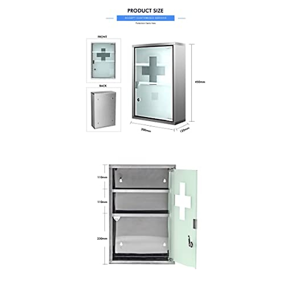 Wincere S1200 Moisture Resistance Steel Wall Mount Medicine Cabinet First Aid Storage Medical Organizer