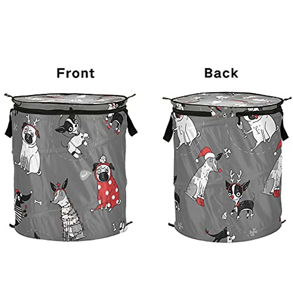 Funny Christmas Dogs Pop Up Laundry Hamper With Lid Foldable Laundry Basket With Handles Collapsible Storage Basket Clothes Organizer for Kids Room Bedroom