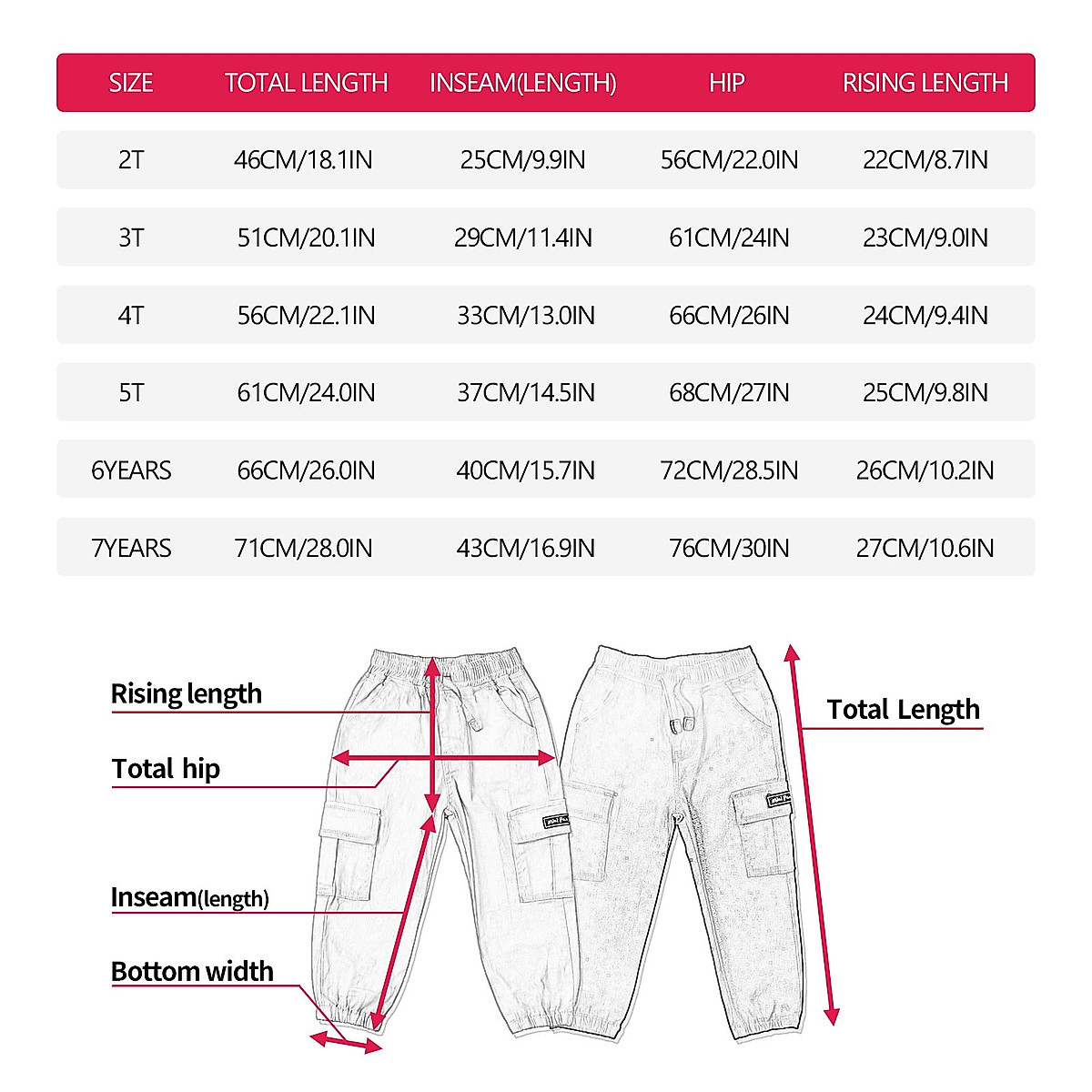 MINI PANDA Toddler Boy Pants, Little Boys 2-Pack Pull On Pants (Black+Red, 4T)