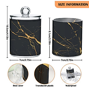 BOENLE 2 Pack Qtip Holder Organizer Dispenser Gold Black Marble Texture Bathroom Storage Canister Cotton Ball Holder Container for Cotton Pads/Swabs/Floss
