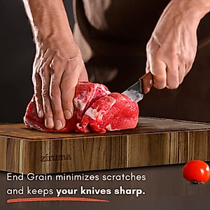 XXL End Grain Butcher Block Cutting Board [1.5" Thick]. Made of Teak Wood and Conditioned with Beeswax, Flaxseed Oil & Lemon Oil. 23" x 17" Chopping Board by Ziruma.