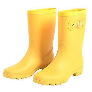 Fubotao Women's Mid Calf Rain Boots Waterproof Fashion Garden Shoes Anti-slipping Rainboots For Women Comfortable Insole Light Rain Shoes