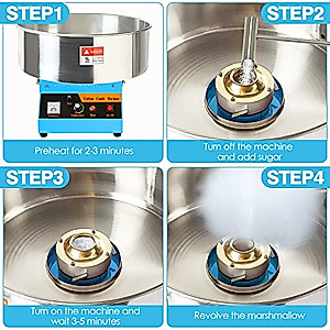 Display4top Cotton Candy Machine Commercial, Electric Cotton Candy Maker, 1080W Candy Floss Maker with Sugar Scoop and Lights Music, Perfect for Family Party Amusement Park Carnival (Blue)