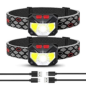 Headlamp Rechargeable 2 Pack, Bright LED Head Lamp Outdoor 1100 Lumen Headlight with White Red Light, Motion Sensor Waterproof 8 Modes Headlamps Flashlights for Running Cycling Fishing