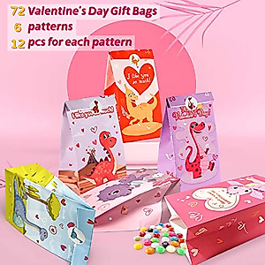 Valentine Gift Bags with Valentines Stickers - 72 PCS Valentine Treat Bags + 72 PCS Valentine’s Day Stickers, Valentines Candy Bags, Goodie Bags for Valentine’s Classroom Party Favors Gifts Exchange