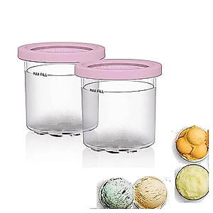 EVANEM 2/4/6PCS Creami Pint Containers, for Ninja Creami Pints and Lids,16 OZ Ice Cream Pints with Lids Bpa-Free,Dishwasher Safe Compatible NC301 NC300 NC299AMZ Series Ice Cream Maker,Pink-2PCS