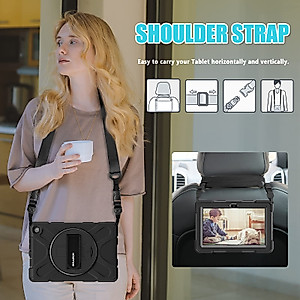 BRAECN Kindle Fire 7 Tablet Case 2022 12th Generation,Heavy Duty Shockproof Protective Case with Rotating Hand Strap,Carrying Shoulder Strap/Kickstand for Amazon Fire 7 2022 Tablet - Black