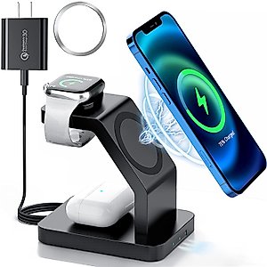 Catalpa U 3 in 1 Wireless Charging Station Compatible for Magsafe Fast Magnetic Charging Stand Compatible with iPhone 14/13, 14/13 Pro, 14/13 Pro Max, 13/12 Mini, AirPods Pro/AirPods 2 iwatch