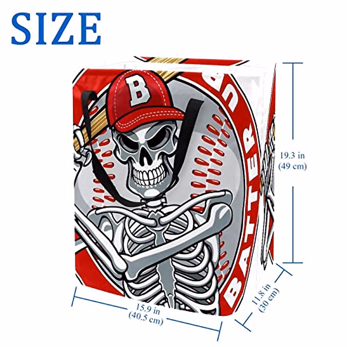 Human Skeleton Playing Baseball Print Collapsible Laundry Hamper, 60L Waterproof Laundry Baskets Washing Bin Clothes Toys Storage for Dorm Bathroom Bedroom