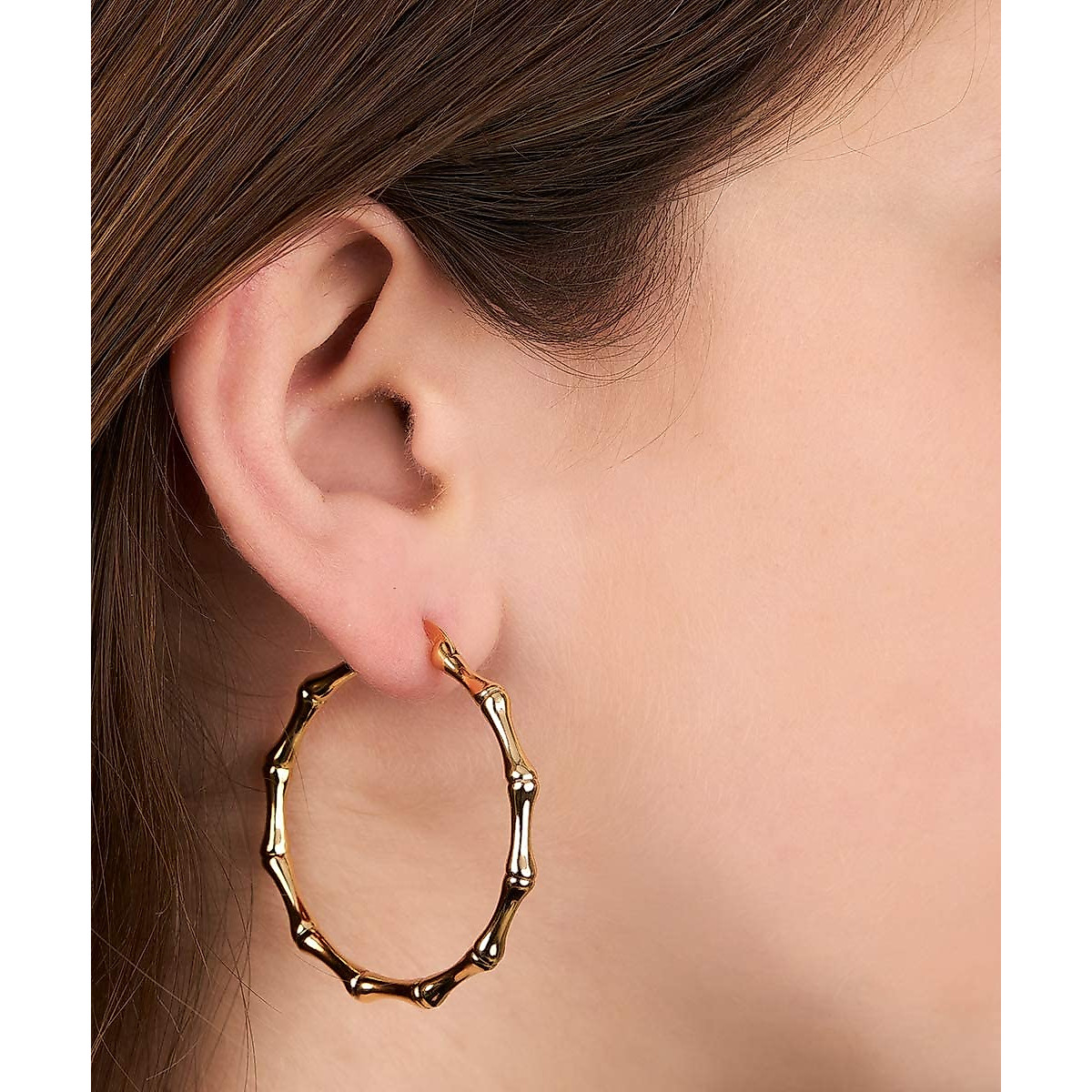 Gold Bamboo Hoop Earrings for Women | Barzel 18k Gold Plated Bamboo Earrings For Women (Gold)