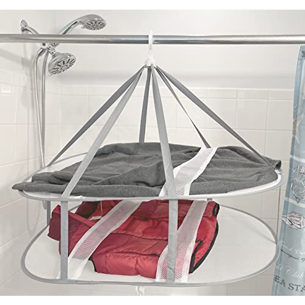 2-Tier Sweater Drying Rack Mesh Foldable Hanging Dryer Laundry Mesh Drying Rack, Foldable Clothing Dryer Racks Collapsible (2 Tier)