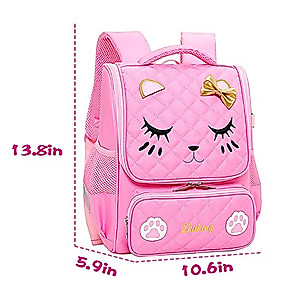 Proboths Cute Cat Face Girl's Bowknot School Backpack Kid's Bookbag Gift for Elementary Primary Student Pink
