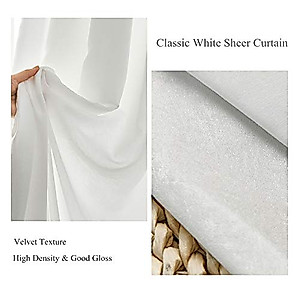 Yancorp Non-See-Through Velvet Opaque Privacy Curtains 2 Panels Drapes for Living Room Bedroom Doorway Divider Semi Sheer Curtain White 45 inches Kitchen Window Panels (White, W33 xL45)