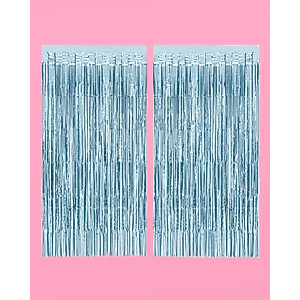xo, Fetti Party Decorations Matte Blue Fringe Foil Curtain - Set of 2 | Bachelorette Bridal Shower Backdrop, Wedding, Birthday Photo Booth