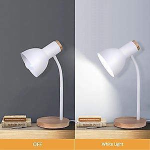 YEXIMEE LED Desk Lamp, Adjustable Modern Wood Goose Neck Table Lamp, Eye-Caring Study Desk Lamps for Bedroom, Study Room and Office (LED Bulb Included)