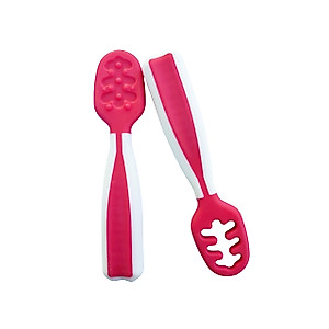 Baby Spoons, Feeding Littles, Silicone Pre-Spoon for Kids Aged 6+ Months - First and Second Stage Spoons, Baby Led Weaning, Teething Spoons, Infant Feeding - Toddler Utensils - 2 Spoons, (Pink/White)