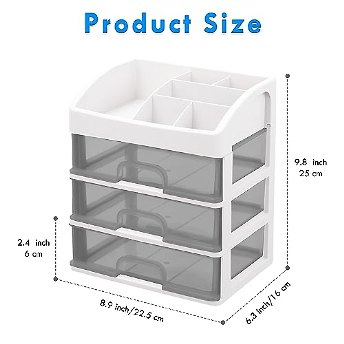 4 Tire Desk Drawer Organizer,3 Drawer Desktop Plastic Storage Drawers,Clear Desk Organizer with Sliding Drawer,Desktop Organization for Office School Home, Makeup Supplies,Transparent Gray