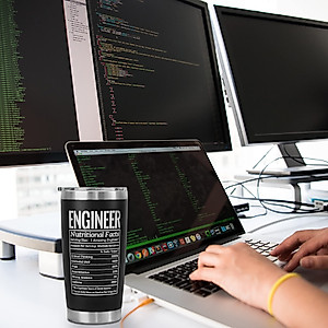 Engineer Tumbler with Lid and Straw- Funny Engineer Gifts for Engineers -Engineer Mug, Cup, Skinny Tumbler - Matte Black Thermal Insulated Tumblers 20 Oz- Nerd Gifts(Nutritional Facts)