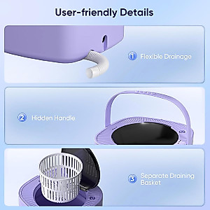 Portable Washing Machine, 11L Capacity Mini Foldable Washer with Drain Basket, 2-in-1 Laundry Machine for B-aby Clothes, Underwear, Apartment, Camping, RV, Travel