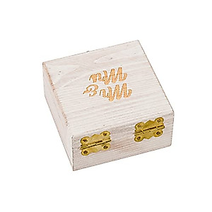 Strova Wooden Ring Box for Wedding Rings and Couple Jewelry - Engraved Mr. & Mrs. Lettering - Ring Bearer Box for Display or Personal Organizer - Brass Latch and Soft, Protective Ring Cushions