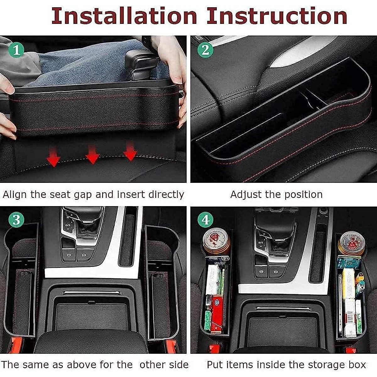 Car Seat Gap Filler, 2 Pack Multifunctional Car Seat Organizer with Cup Holder, Car Console Side Organizer for Cellphones, Wallets, Keys, Coin, Cards, Sunglasses, Passenger Side & Driver Side - Black