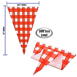 Red Checkered Banner 100’ Feet Long | Gingham Pennant Flags | Red and White Checkered Pennant Banner | Carnival, Picnic, Party Red Checkered Flags | By Anapoliz