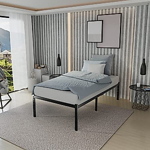 Twin XL Size Bed Frame/ 18 Inch High Heavy Duty Steel Slat Platform Bed Base/Mattress Foundation/Anti-Slip/Noise Free/Easy Assembly/No Box Spring Needed/Black