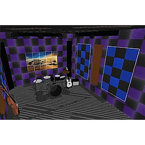 48 Pack 12 "X 12 "X1" Acoustic Panels Studio Soundproofing Foam Wedge Tiles, (24BLUE+24BLACK)