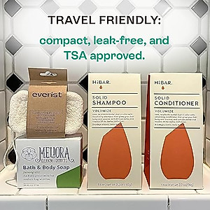 MightyNest Bath & Body Plastic Free Shower Set | HiBar Maintain Shampoo Bar and Conditioner Bar, Travel Size | Lemongrass Bar Soap | Compostable Konjac Body Sponge | Zero Waste and Vegan