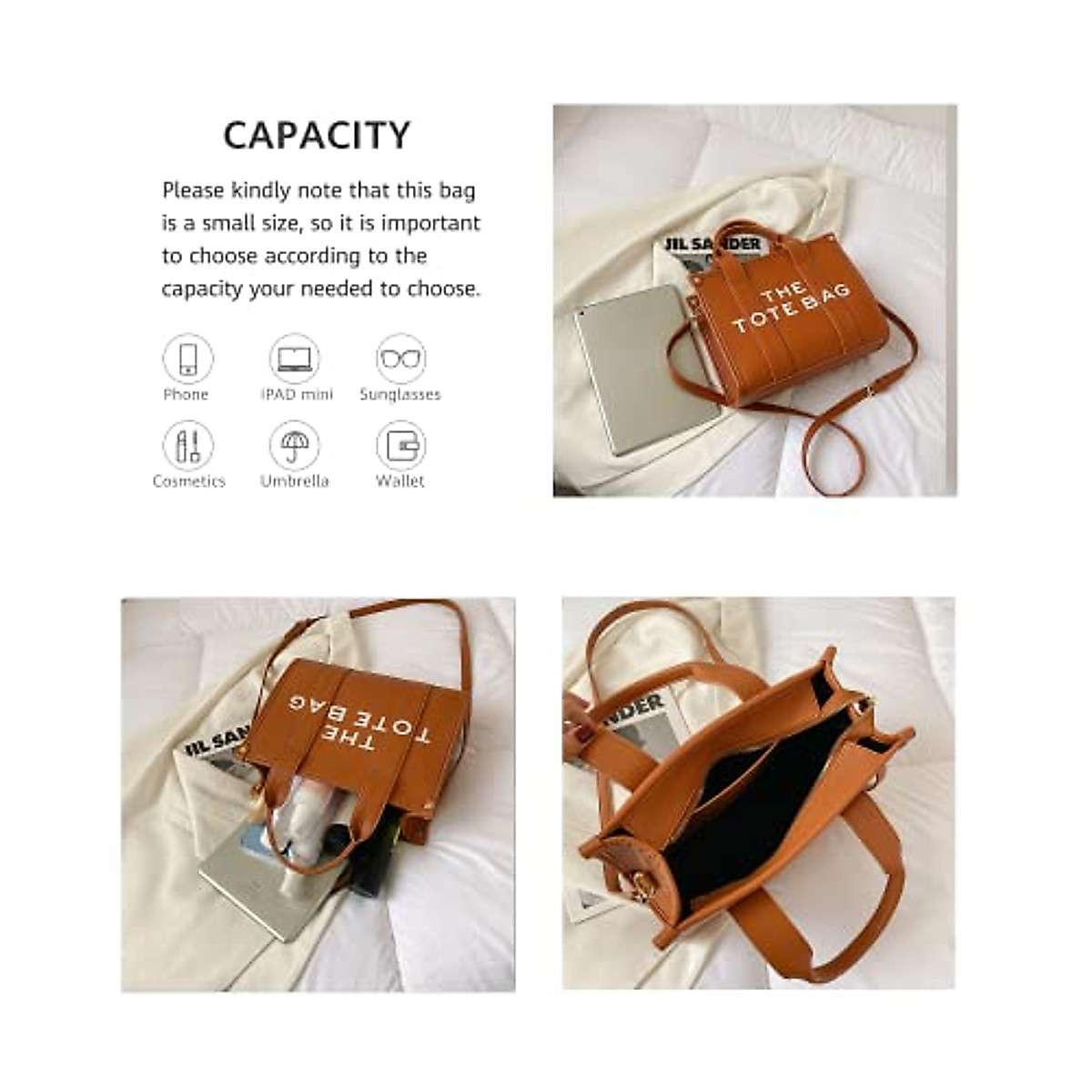 NEGBIU Tote Bags for Women, Leather Mini Tote Bag with Zipper, Shoulder/Crossbody/Handbag（10.2 * 7.8 * 3.5in (Black)