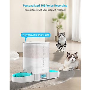 HoneyGuaridan Automatic Cat Feeder for Two Cats,3.5L Cat Food Dispenser with Slow Feeder Bowl,Timed Cat Feeder Programmable 1-6 Meals Control, Dual Power Supply,10s Meal Call White