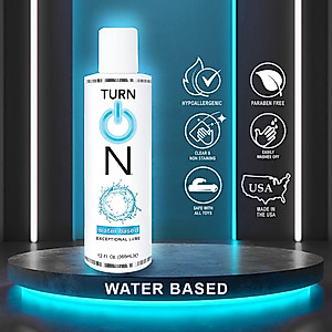 Turn On Water-Based Premium Personal Lubricant | Long Lasting, Ph Balanced, Hypoallergenic, Condom Safe Lube for Men, Women, and Couples, 12 fl oz