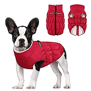Queenmore Warm Dog Winter Jacket, Fleece Lining Dog Cold Weather Coats, Windproof Turtleneck Dog Vest with Neckline D-Ring, Snowproof Dog Jacket for Small Medium Large Dogs