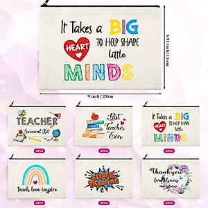 Saintrygo 18 Pcs Christmas Teacher Appreciation Gifts in Bulk Teacher Makeup Bags for Women 6 Styles Teacher Canvas Travel Toiletry with Zipper for Teacher's Day Graduation Back to School(Cute)