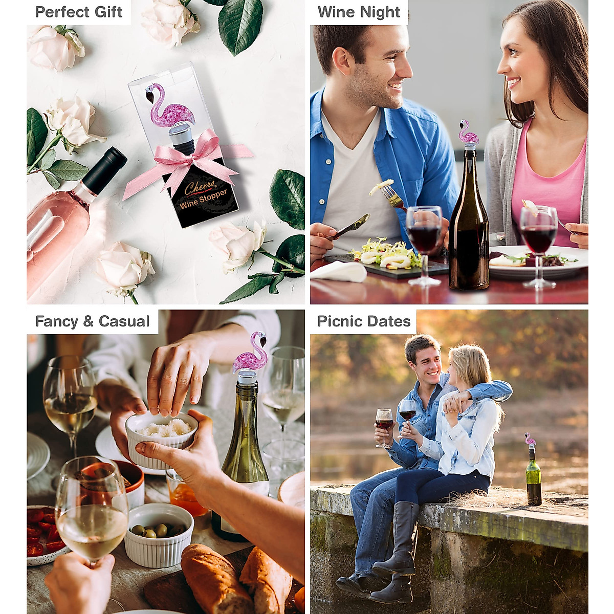 Cheers Flamingo Glass Wine Stopper – Elegant Vacuum Seal Reusable Zoo Animal Bird Wine Bottle Stopper – Airtight Leak Proof Bottle Topper Cork Plug – Cute Home Decor & Bar Tool Accessory Gift