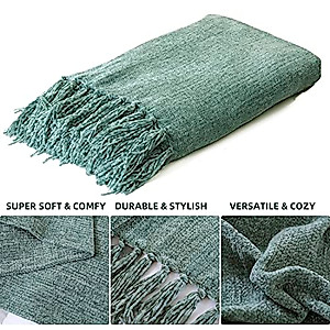 Bangya Sage Chenille Throw Blanket Soft Cozy Woven Fringe Tassel Throw Blenket for Sofa Couch Bed Home Living Room Decor (Sage,50" X 60")
